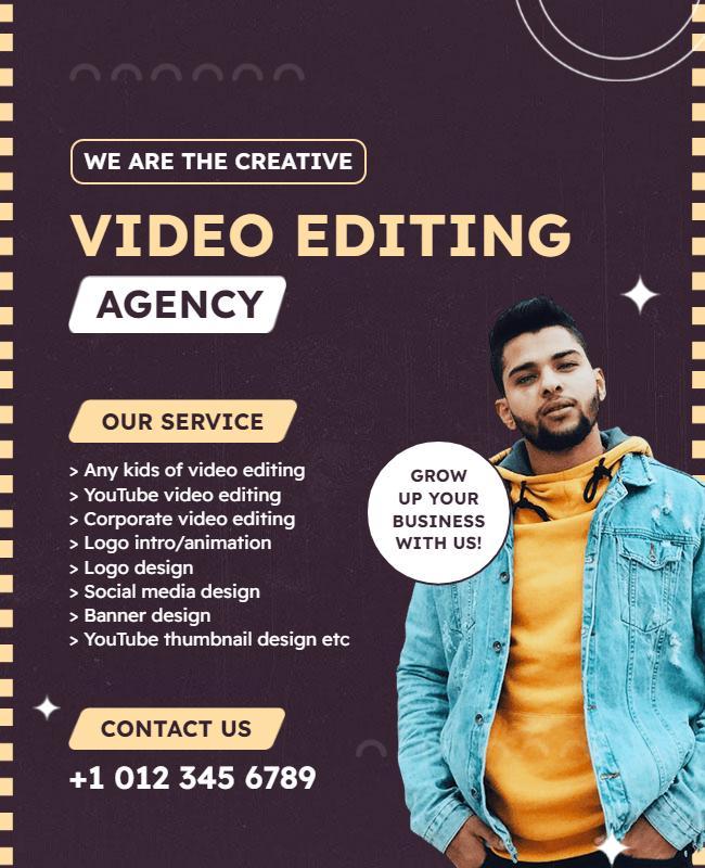 Creative Purple Video Editing Agency Services Poster Template