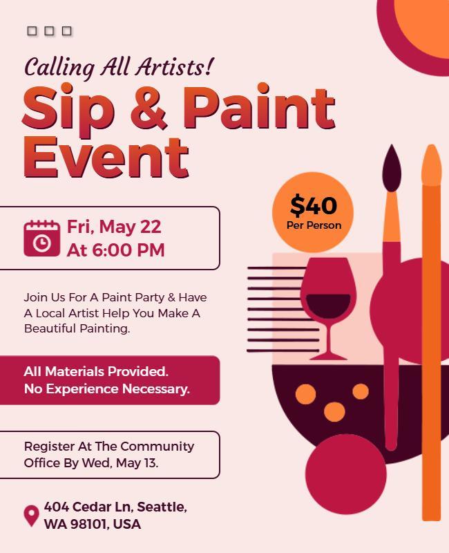 Free Sip and Paint Flyer Templates for Events & Parties