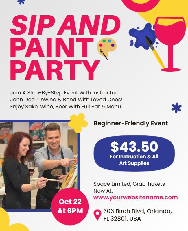 Creative Sip and Paint Party Event Flyer Template