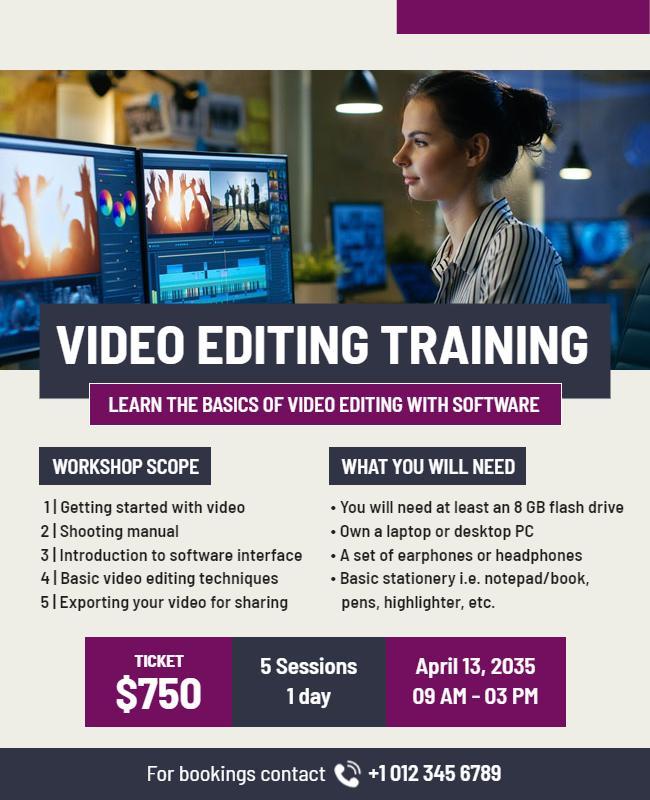 Creative Technology Workshop for Video Editing Training Poster Template