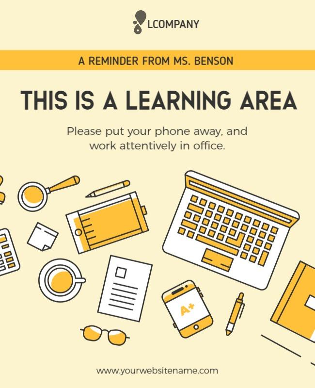 Creative Yellow Office Learning Area Reminder Poster Template