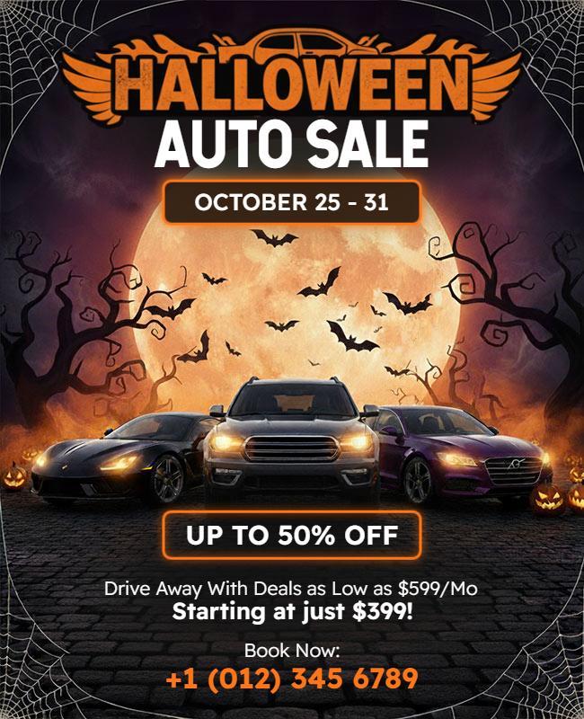 Creepy Halloween Auto Sale Advertisement Flyer Template