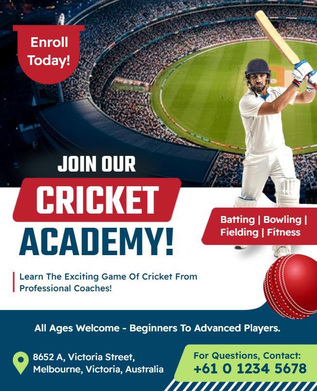Cricket Academy Enrollment Promotion Flyer Template