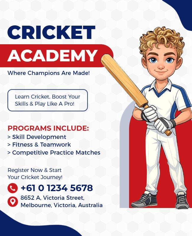 Cricket Training Academy Promotional Flyer Template