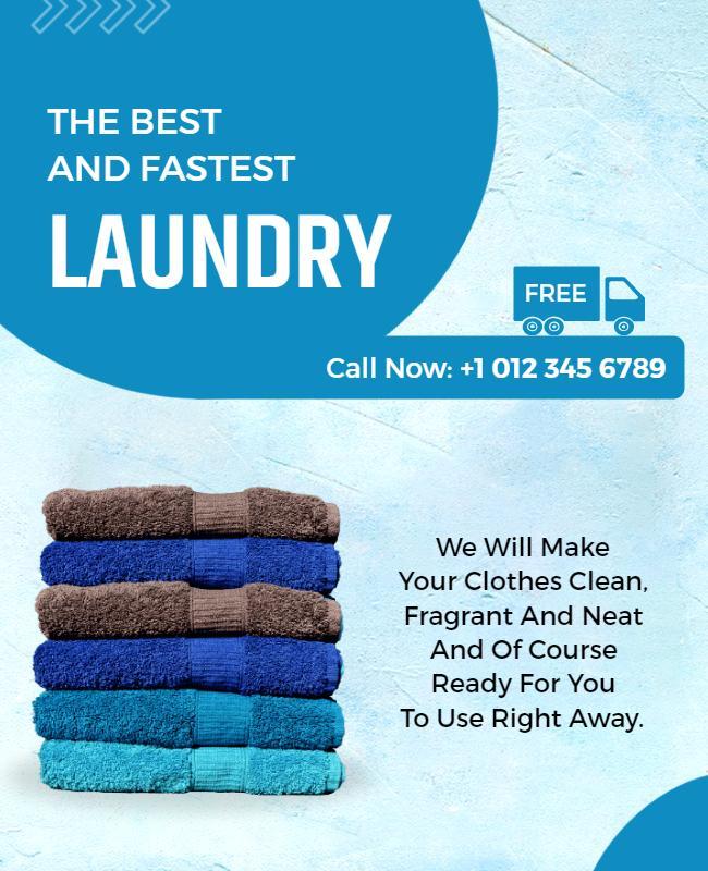 Crisp Blue Modern Laundry Service Promotion Poster Template