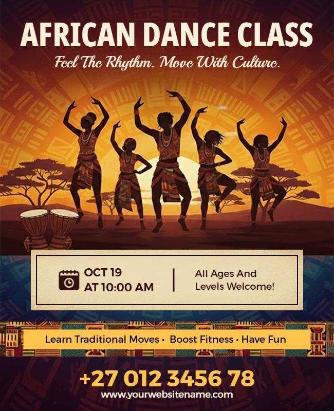 Cultural African Dance Class Promotion Flyer Template