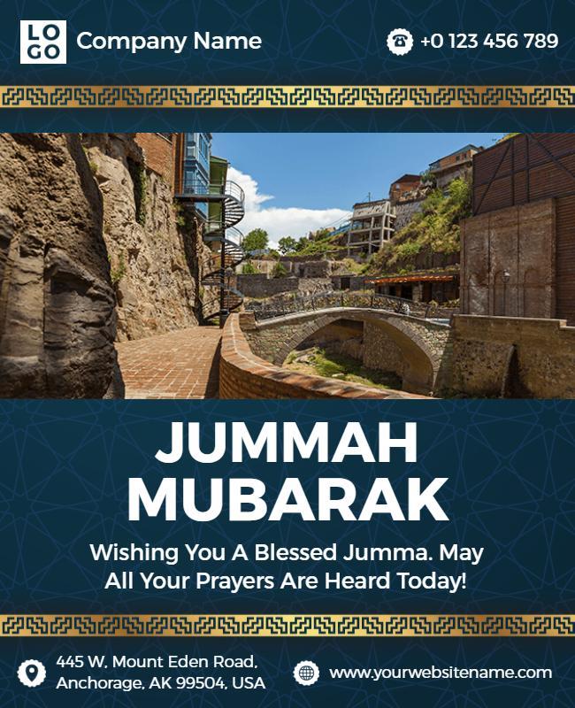 Cultural Blue Jummah Mubarak Celebration Poster Template