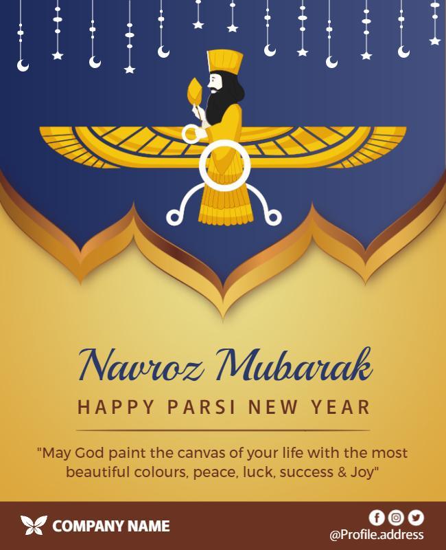 Cultural Blue Navroz Mubarak Parsi New Year Celebration Poster Template