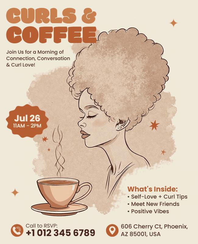 Curls and Coffee Community Gathering Flyer Template