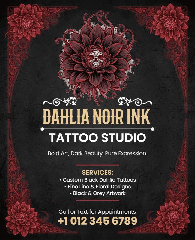 Dahlia Noir Ink Tattoo Studio Custom Design Services Flyer Template