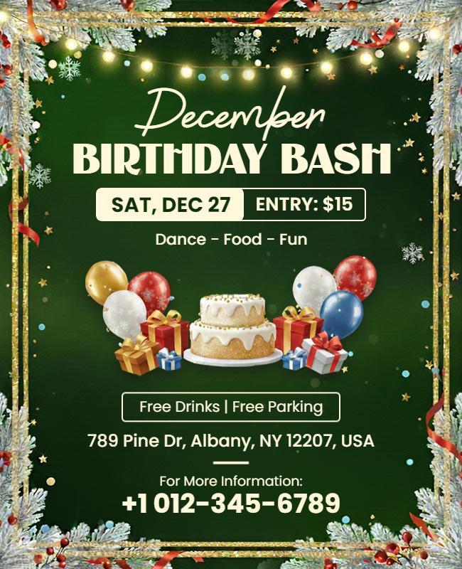 December Birthday Bash Celebration Flyer Template