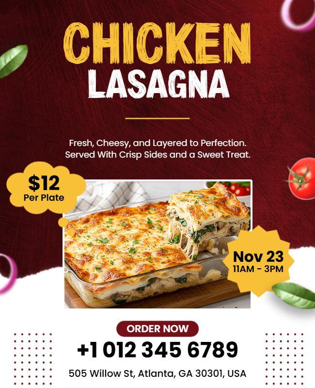 Delicious Chicken Lasagna Food Event Flyer Template