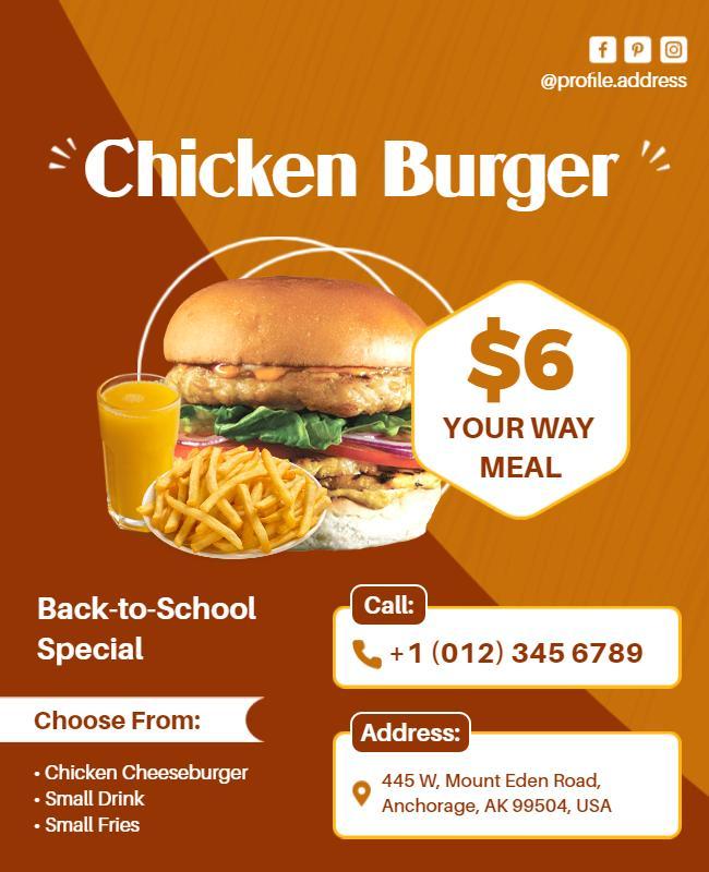 Delicious Orange Chicken Burger Meal Special Poster Template