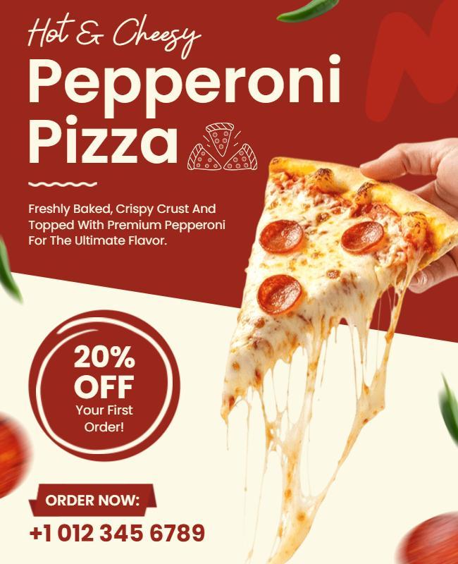 Delicious Pepperoni Pizza Promotion Flyer Template