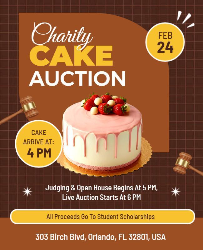 Delicious Pink Cake Auction for Student Scholarships Flyer Template