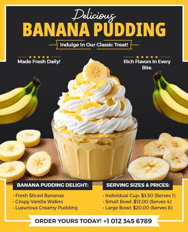 Delicious Yellow Banana Dessert Treat Advertisement Poster Template