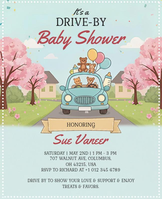Drive-by Baby Shower Event Celebration Flyer Template
