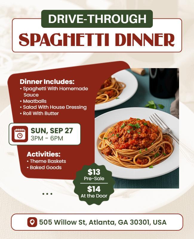 Drive-Through Spaghetti Dinner Event Flyer Template