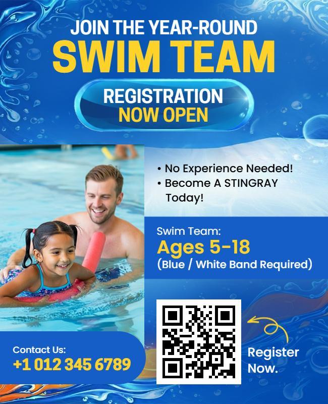 Dynamic Aqua Swim Team Enrollment Open Flyer Template