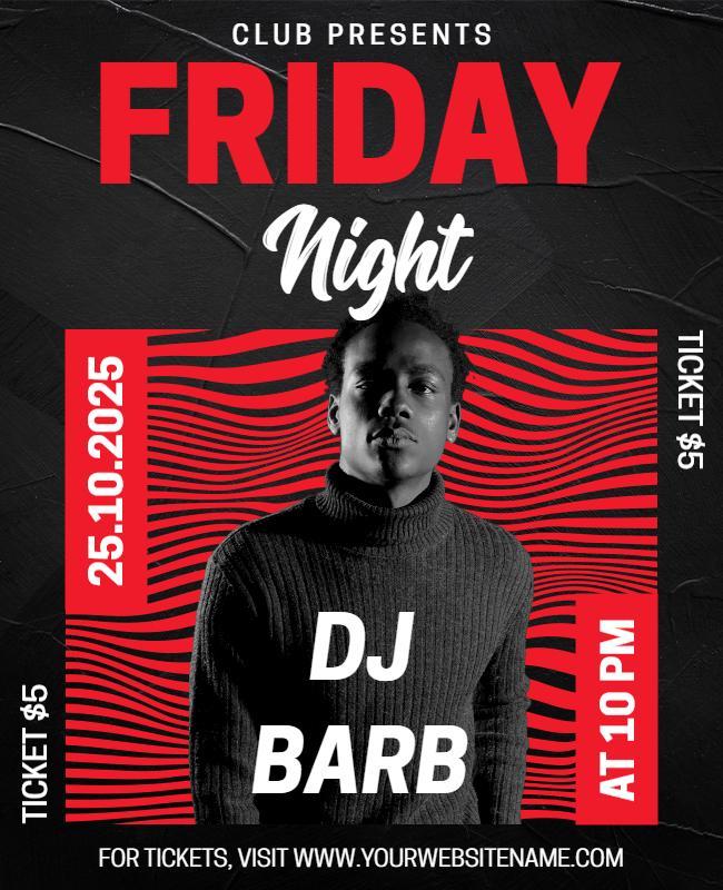 Dynamic Black and Red DJ Performance Night Poster Template