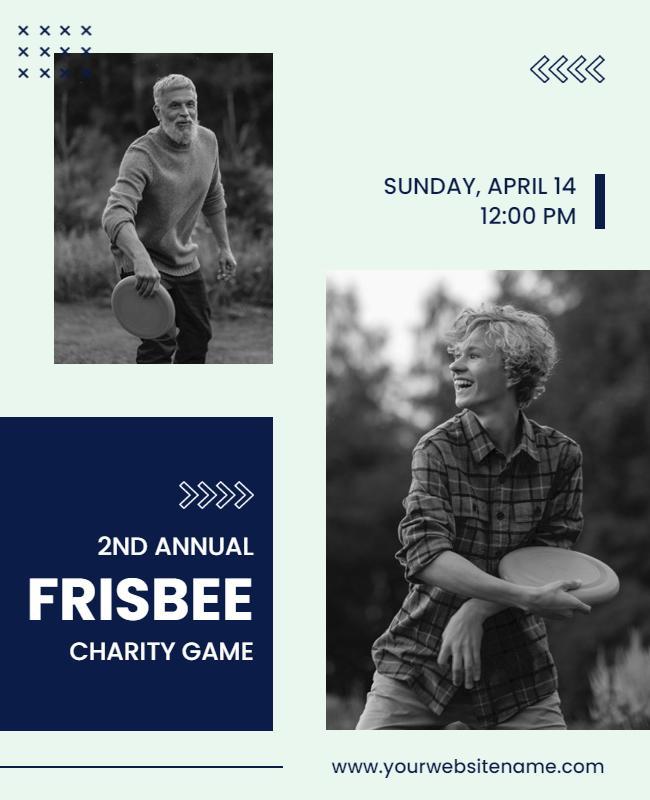 Dynamic Black and White Frisbee Charity Game Poster Template