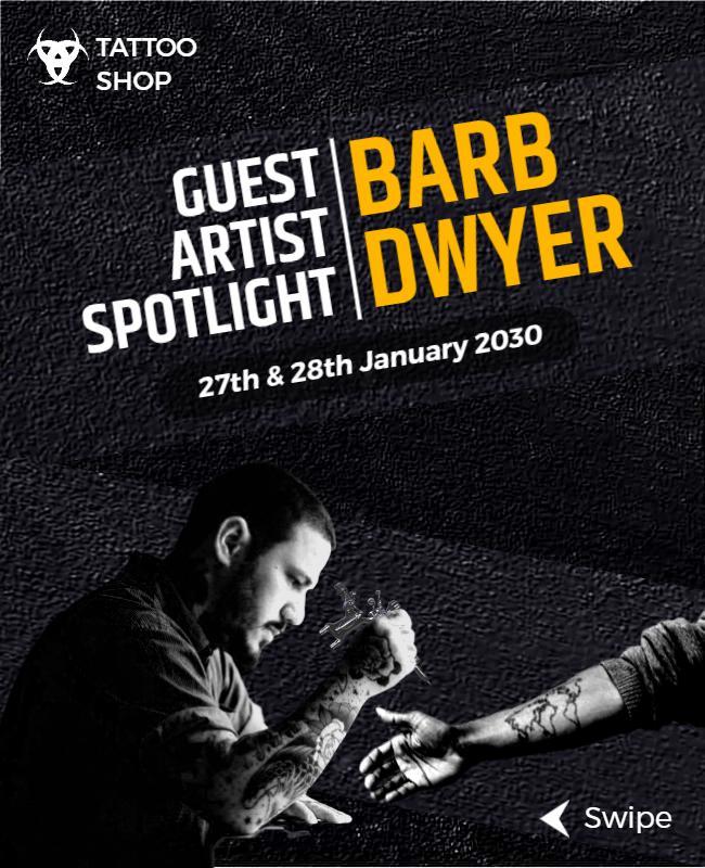 Dynamic Black and Yellow Tattoo Artist Spotlight Poster Template
