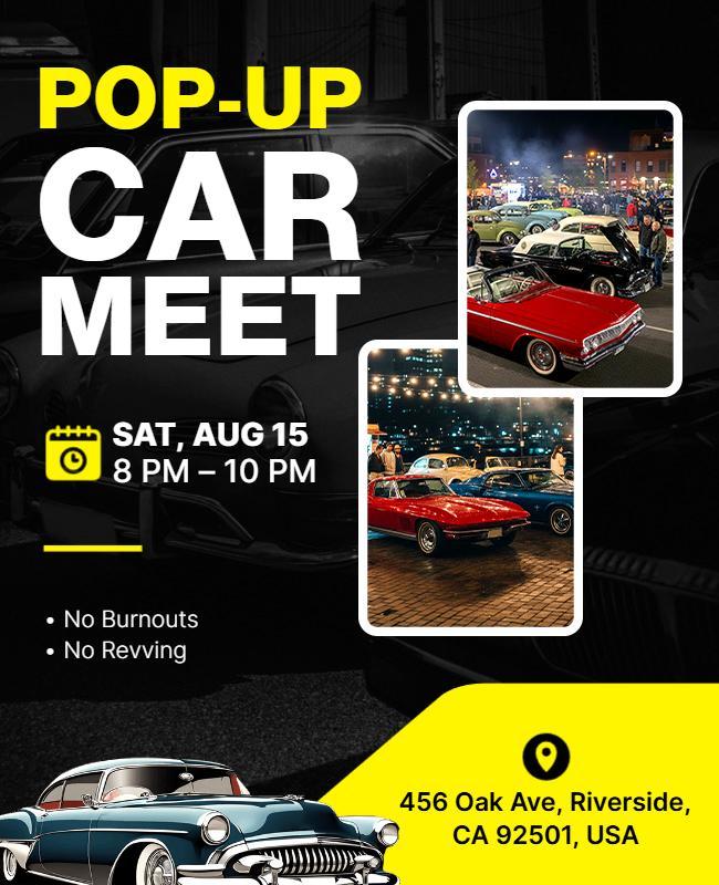 Dynamic Black and Yellow Vintage Car Meet Flyer Template