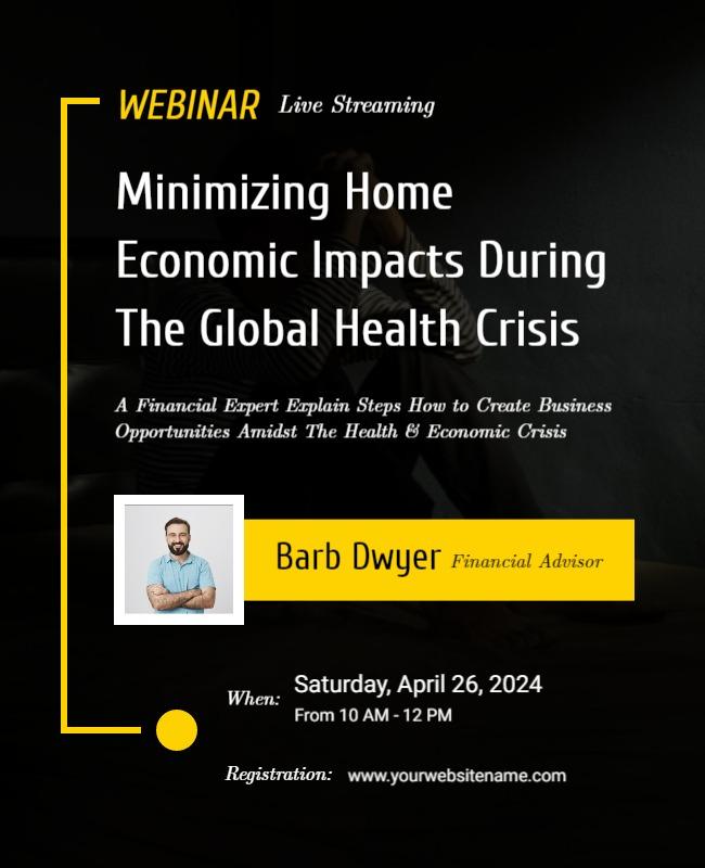 Dynamic Black and Yellow Webinar on Economic Challenges Poster Template