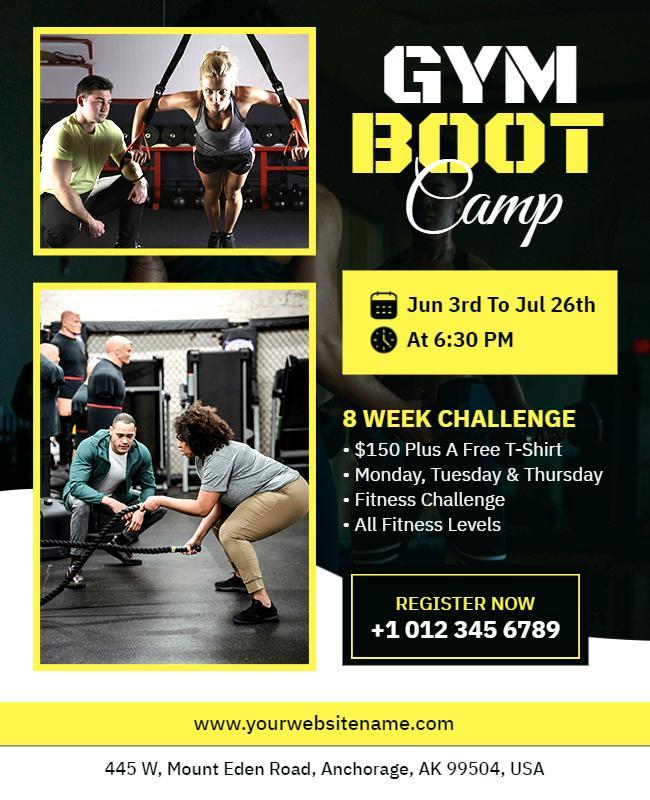Dynamic Black Gym Boot Camp Challenge Poster Template
