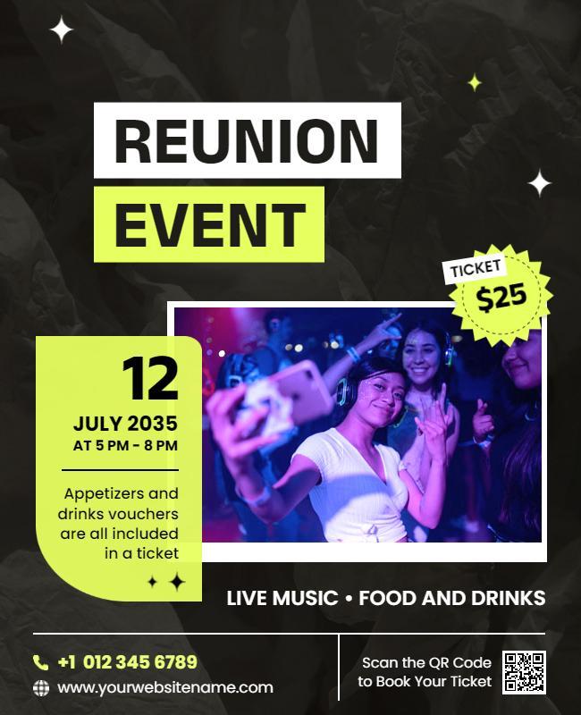 Dynamic Black Reunion Event with Live Music Poster Template