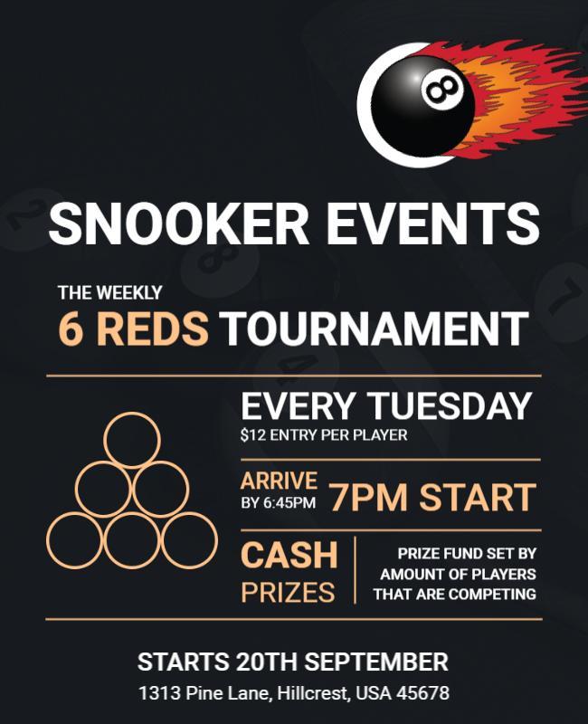 Dynamic Black Snooker 6 Reds Tournament Event Poster Template