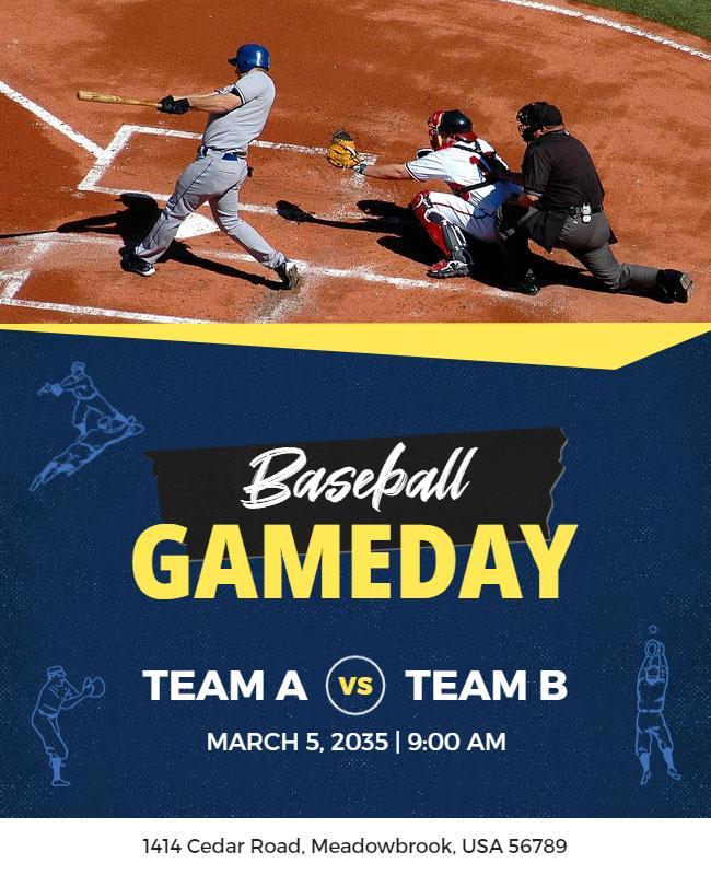 Dynamic Blue Baseball Game Day Matchup Poster Template