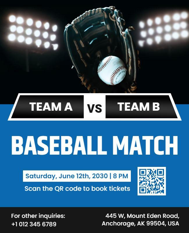 Dynamic Blue Baseball Match Announcement Poster Template
