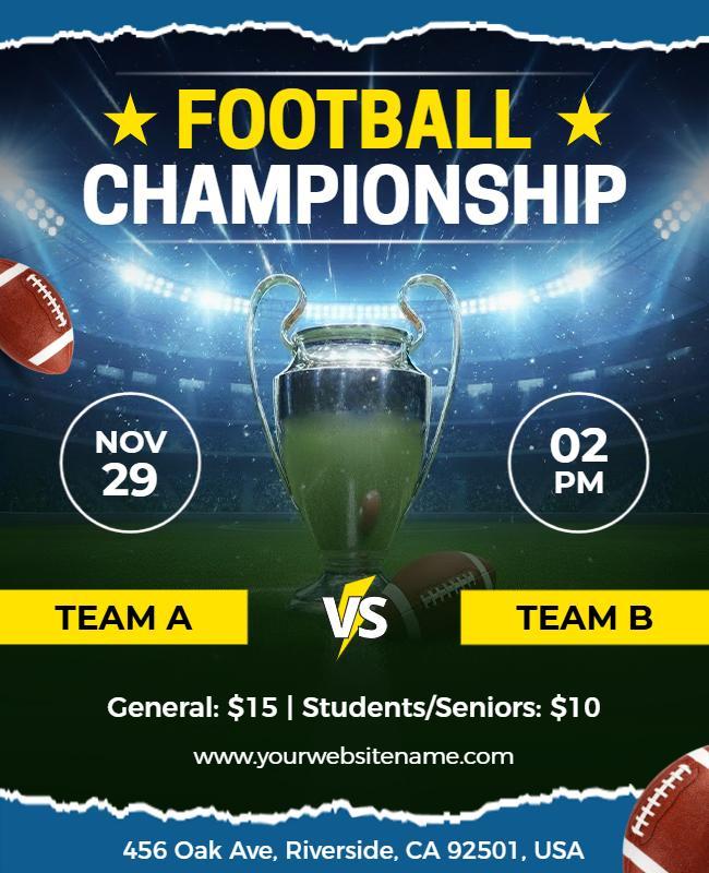Dynamic Blue Football Championship Game Event Flyer Template