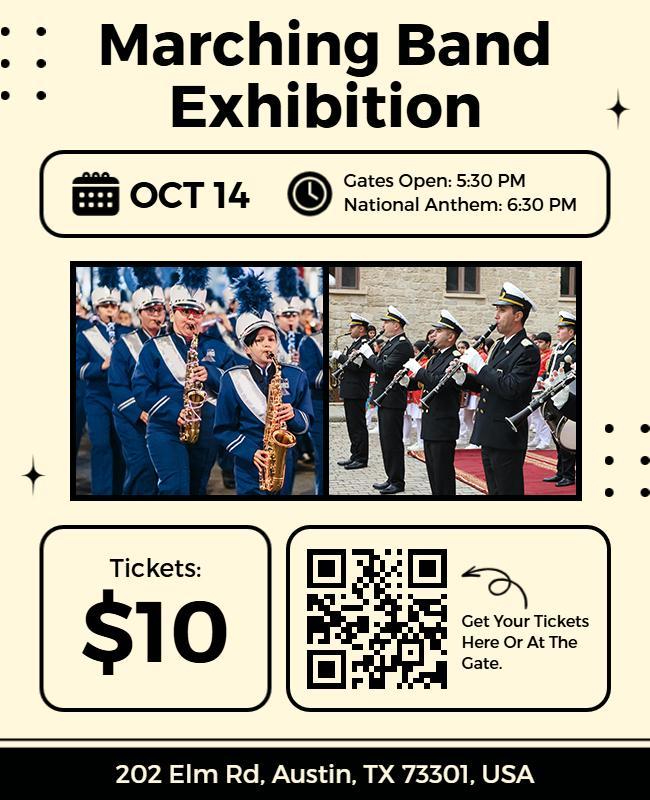 Dynamic Blue Marching Band Performance Exhibition Flyer Template