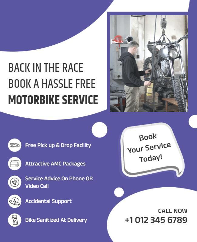 Dynamic Blue Motorbike Service Booking Poster Template