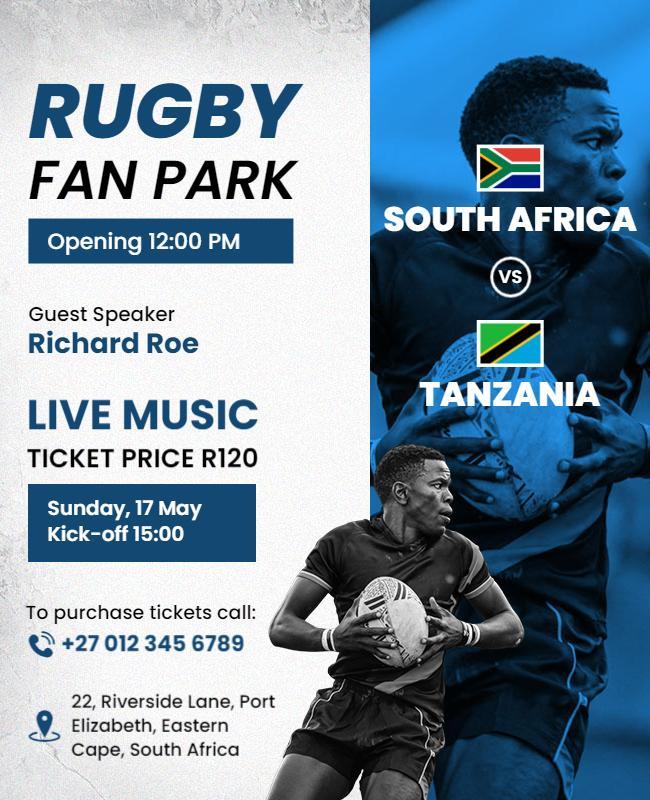 Dynamic Blue Rugby Fan Park Event Poster Template