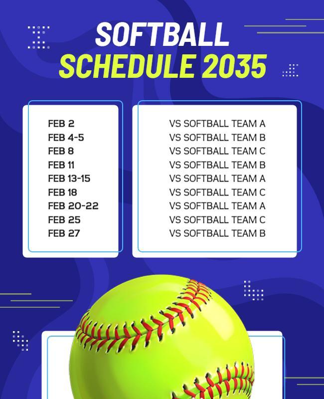 Dynamic Blue Softball Game Schedule for 2035 Poster Template