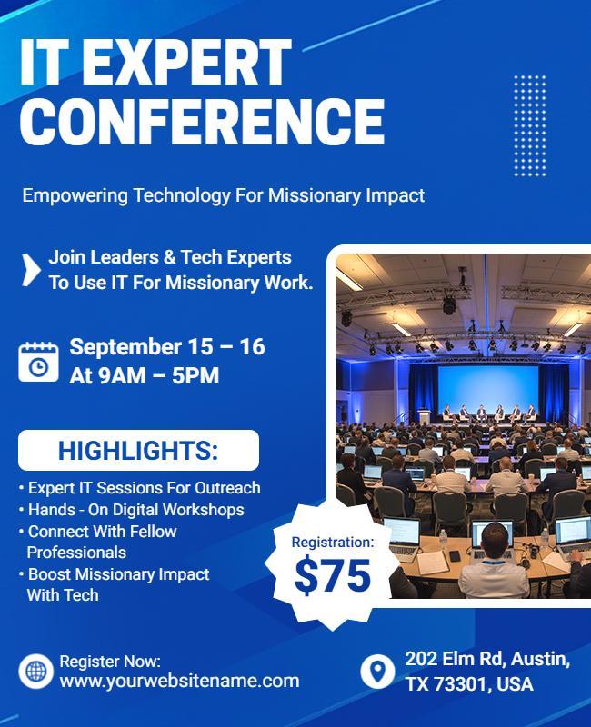 Dynamic Blue Tech Conference for Missionary Impact Flyer Template