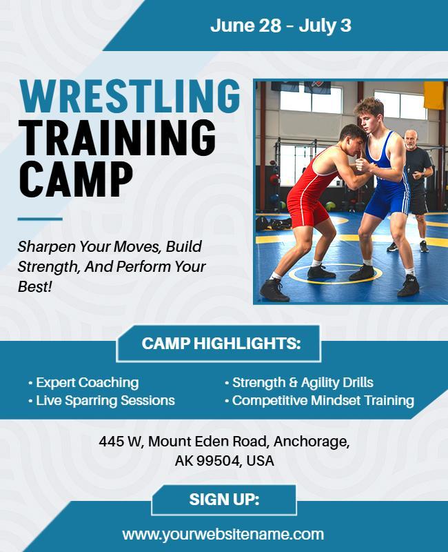 Dynamic Blue Wrestling Skills Development Camp Flyer Template