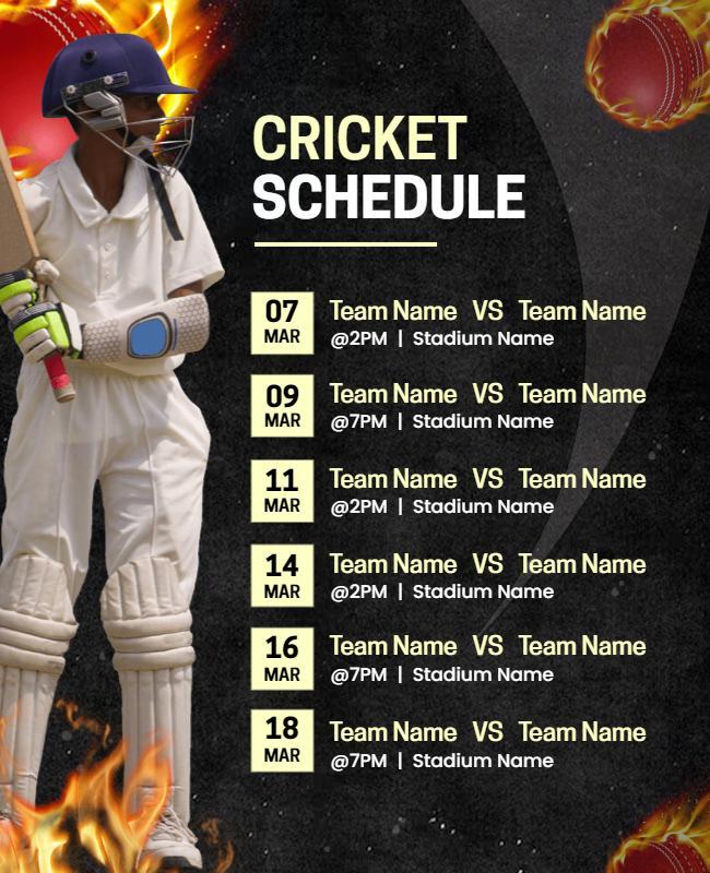 Dynamic Cricket Schedule with Bold Graphics Poster Template
