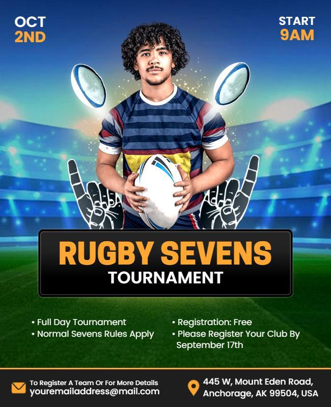Dynamic Green Rugby Sevens Tournament Sports Poster Template