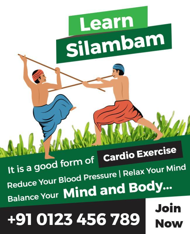 Dynamic Green Silambam Martial Arts Training Poster Template