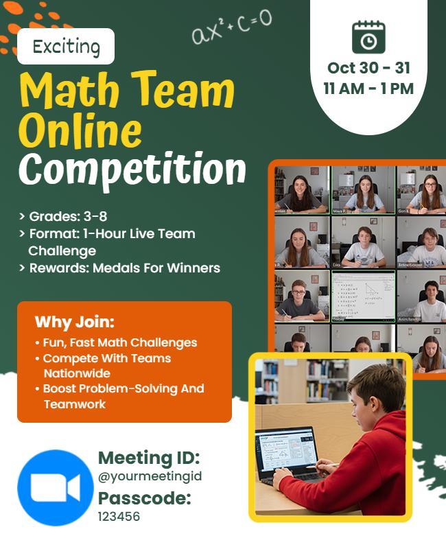 Dynamic Online Math Competition for Grades 3-8 Flyer Template