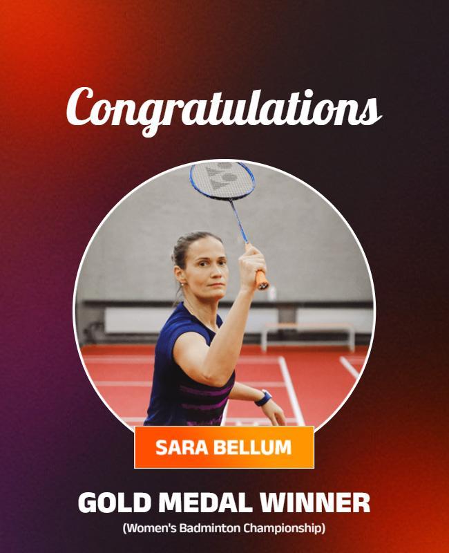 Dynamic Orange Badminton Championship Winner Poster Template
