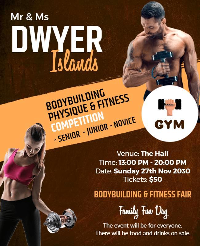 Dynamic Orange Bodybuilding Fitness Competition Poster Template