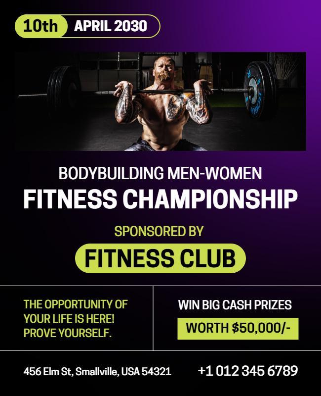Dynamic Purple Bodybuilding Fitness Championship Poster Template
