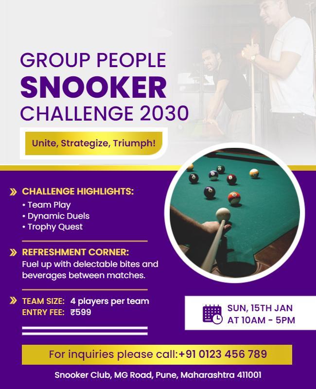 Dynamic Purple Snooker Challenge 2030 Event Poster Template