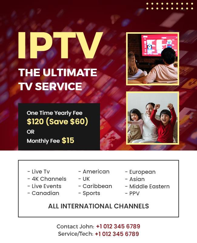 Dynamic Red IPTV Ultimate TV Service Subscription Poster Template