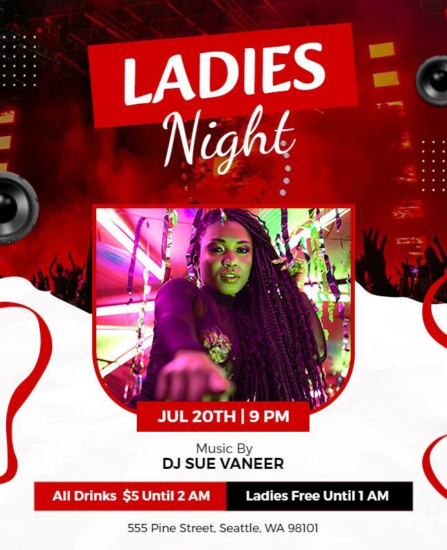 Dynamic Red Ladies Night Club Event Poster Template